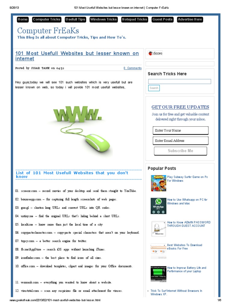 101 Most Usefull Websites | PDF | Websites | Internet