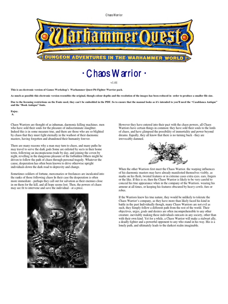 Warhammer Quest Characters) Chaos Warrior | PDF | Fantasy | Campaign ...