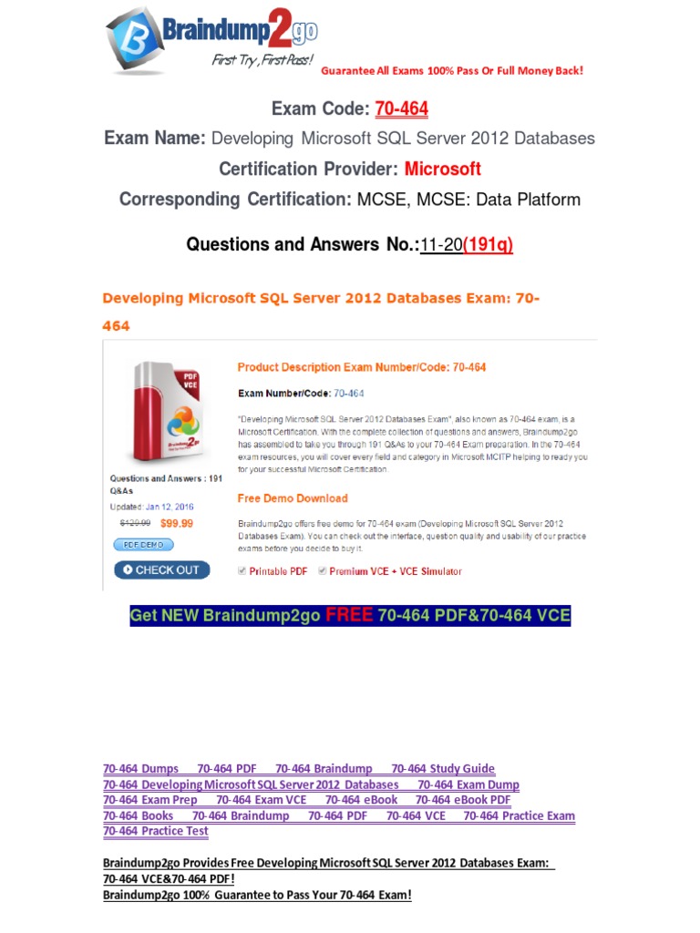 70-464 Exam Prep for SQL Server 2012 | PDF | Microsoft Sql Server | Database Index