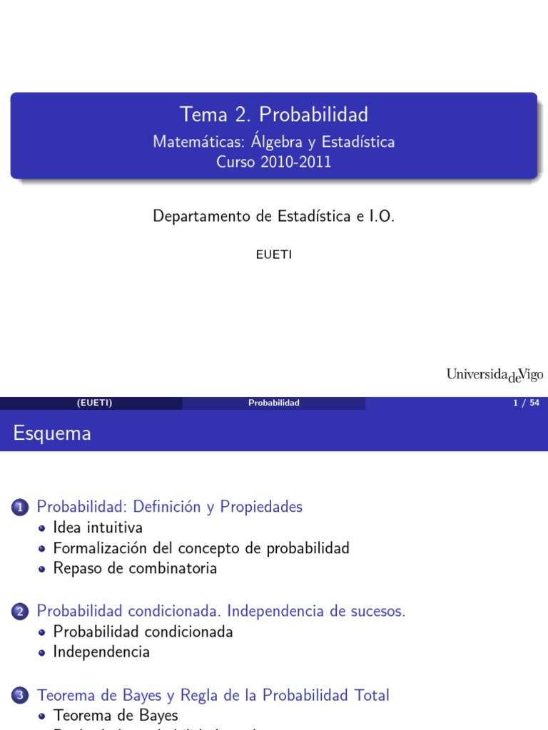 Tema 2 Probabilidad (ESTADISTICA) | PDF | Teoría de probabilidad | Science