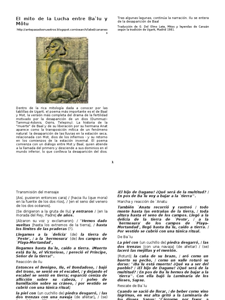 El Mito de La Lucha Entre Baal y Mot | PDF | Biblia | Religión y creencia