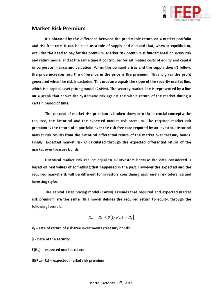 Market Risk Premium PDF | PDF | Capital Asset Pricing Model | Risk