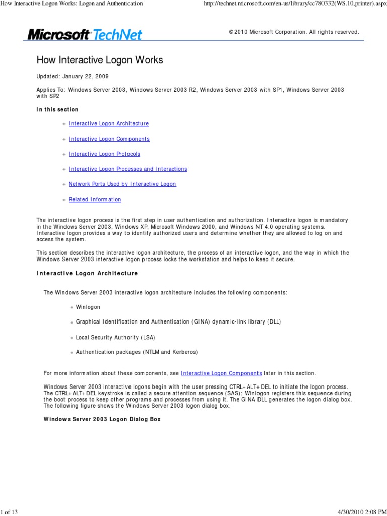 How Interactive Logon Works.. | PDF | Microsoft Windows | Login