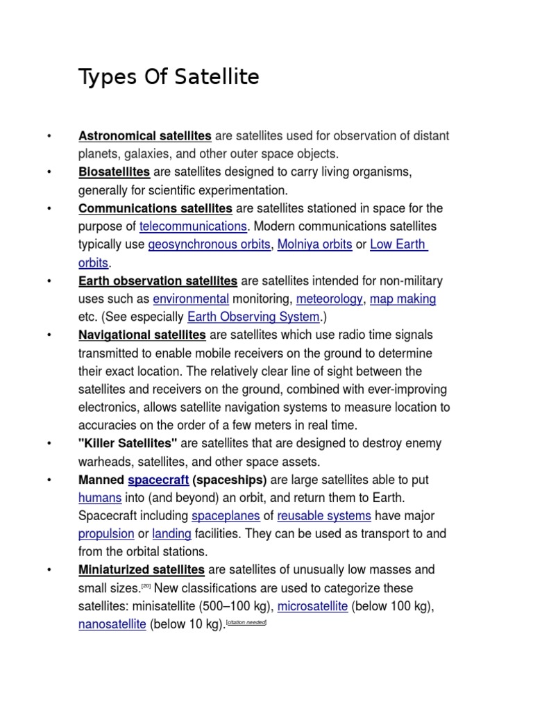 Types of Satellite | Download Free PDF | Satellite | Spacecraft