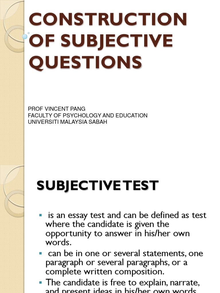 4 Construction of Subjective Items | PDF | Rubric (Academic) | Reading ...