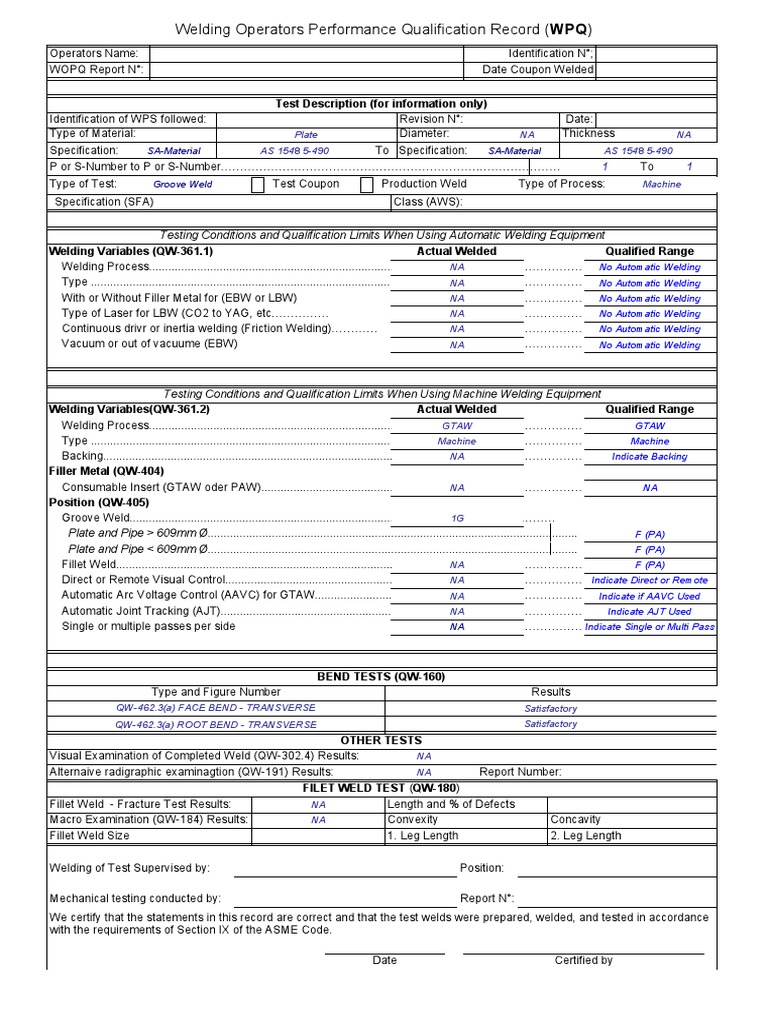WOPQ Form English1 | PDF | Welding | Construction