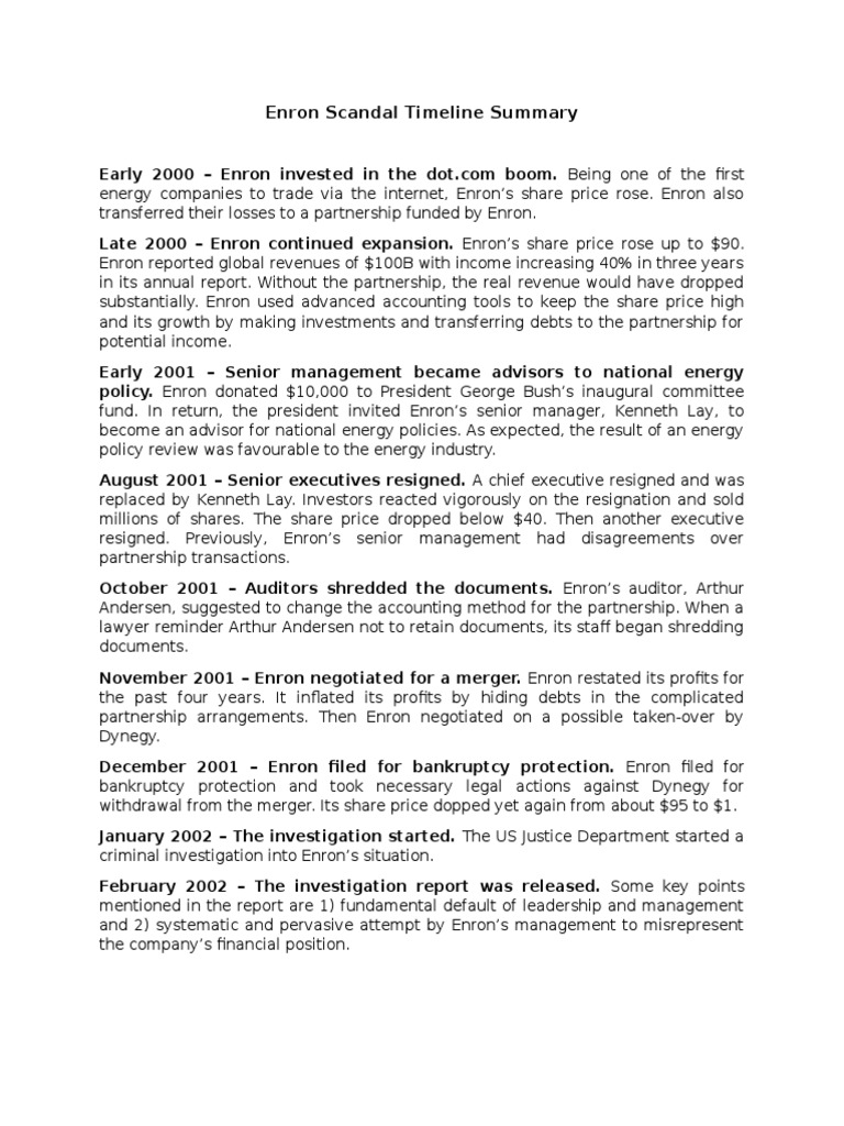 Enron Scandal Timeline Summary | PDF