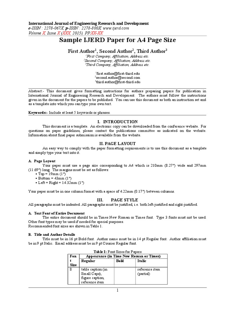 IJERD Paper Format | PDF | Typefaces | Times New Roman