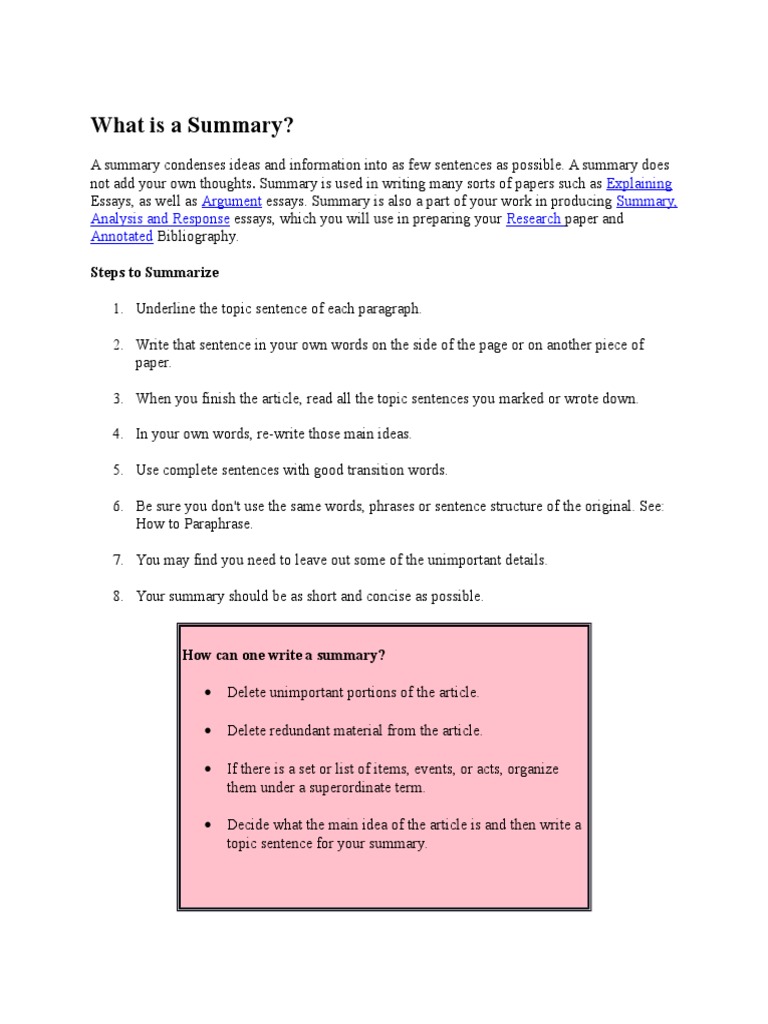 What Is A Summary | PDF | Dictionary | Essays