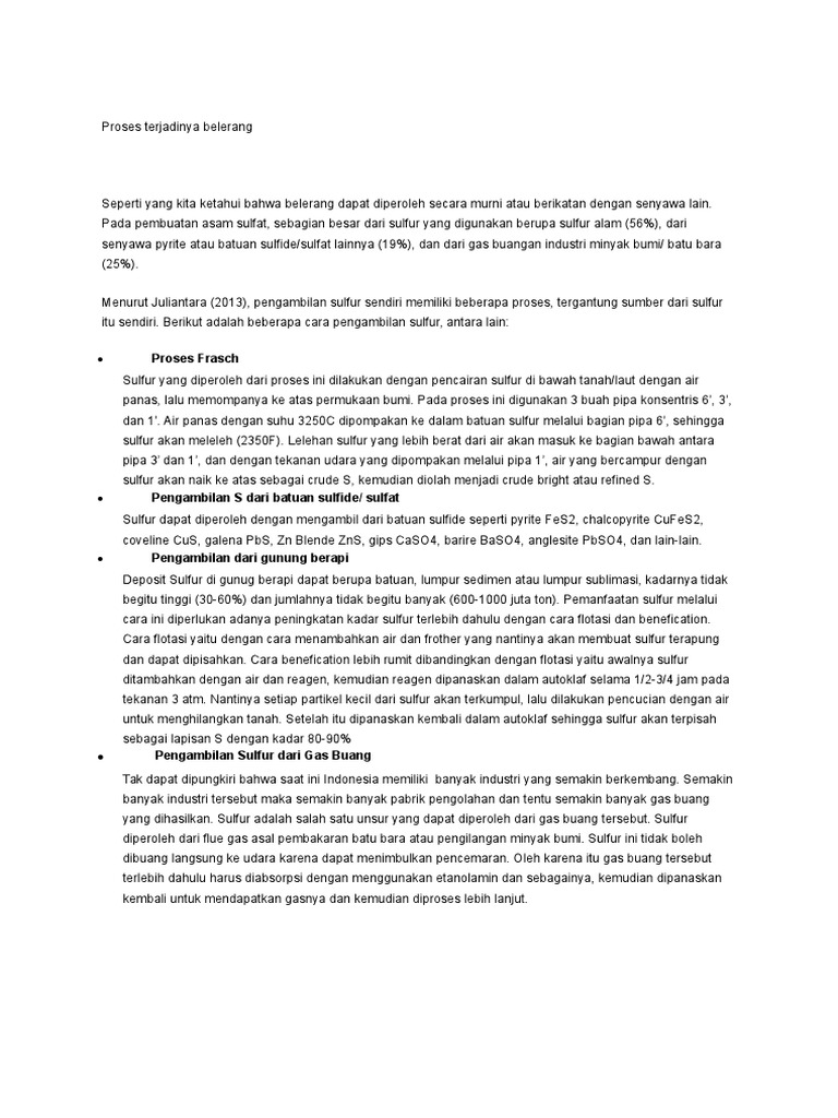 Proses Terjadinya Belerang | PDF