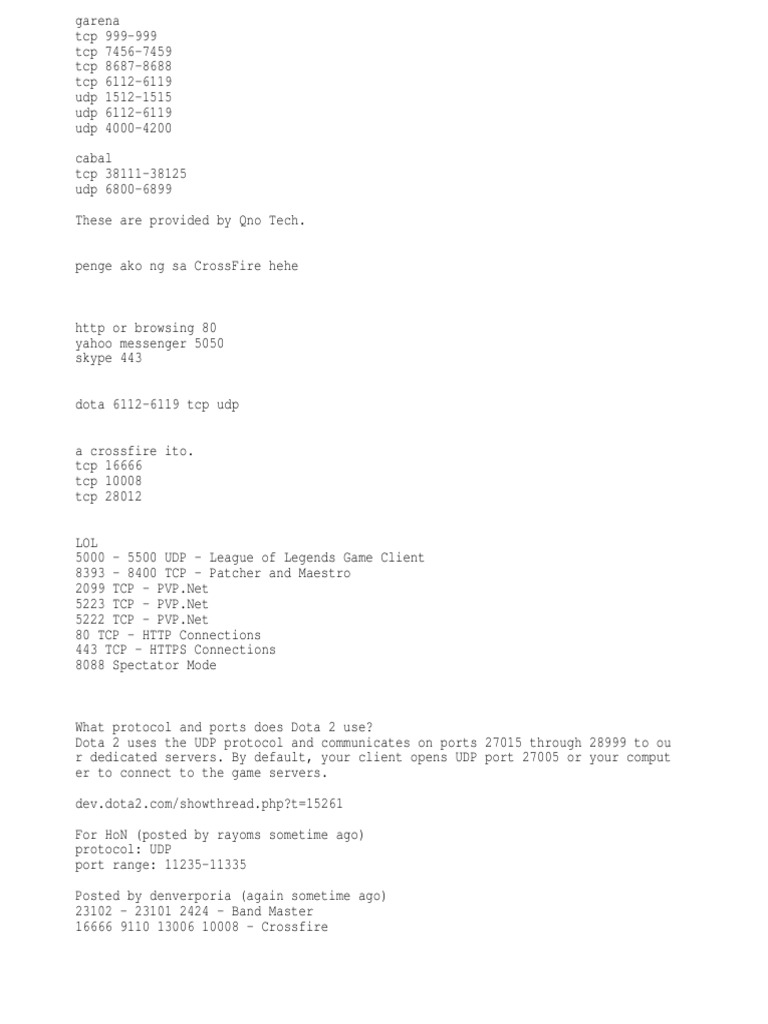 Dota 2 Ports UDP 27015-28999 | PDF | Port (Computer Networking ...