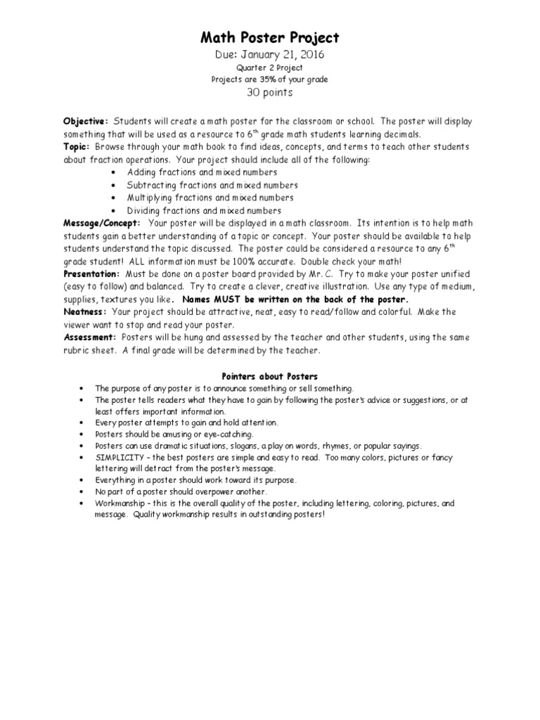 6th Grade Math Poster Guide | PDF | Fraction (Mathematics) | Teaching ...