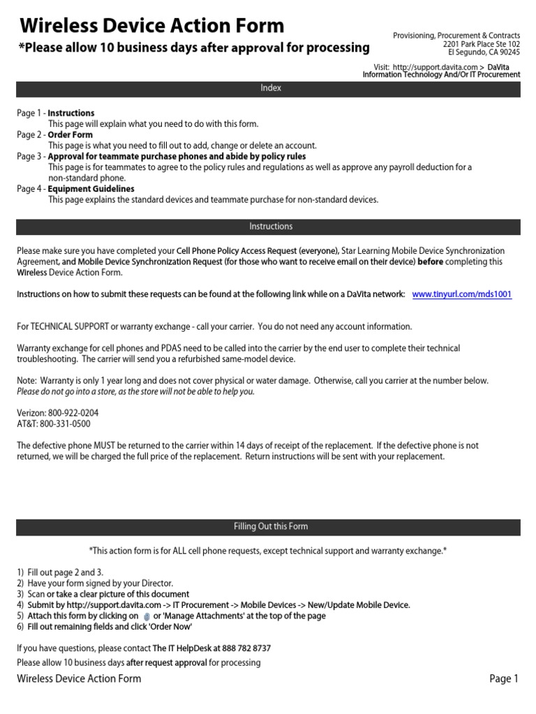 Wireless Device Action Form | PDF | Verizon Wireless | Mobile Phones