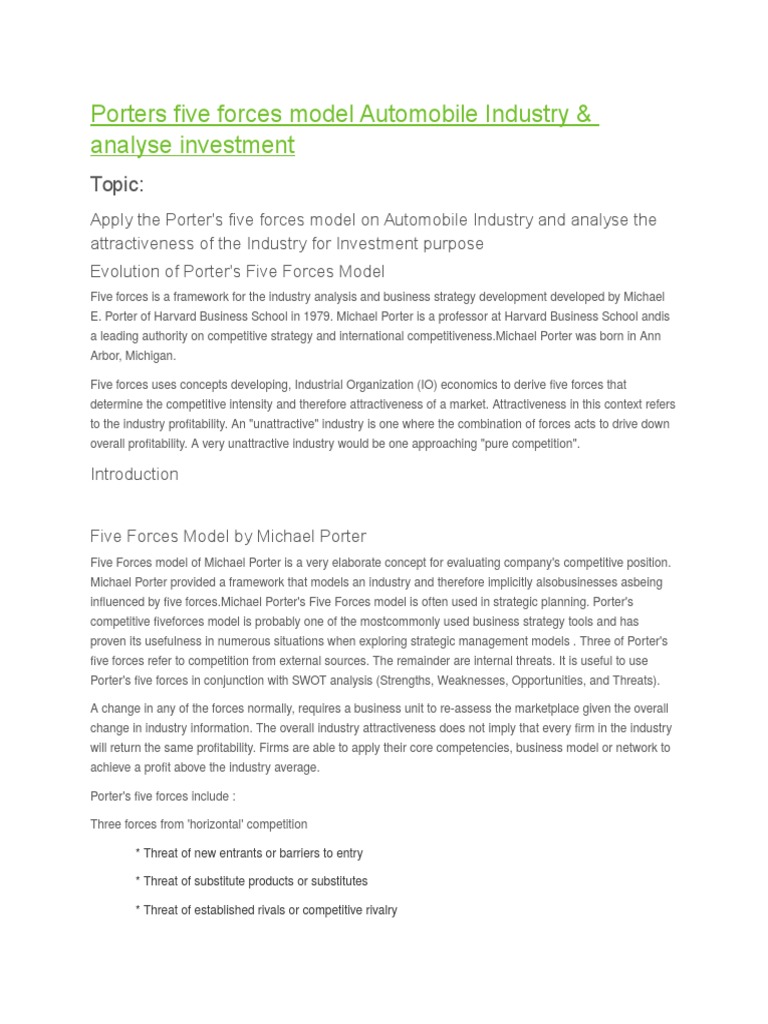Porters Five Forces Model Automobile Industry | PDF | Car | Motor Vehicle