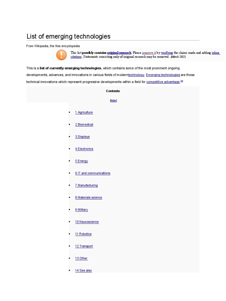 List of Emerging Technologies | PDF | Energy Storage | Fuels