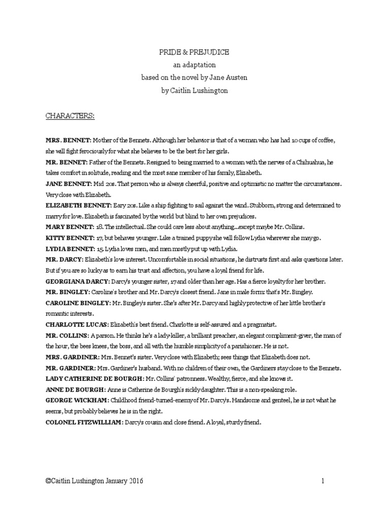 Prideand Prejudice Script | PDF | Pride And Prejudice | Mr. Darcy
