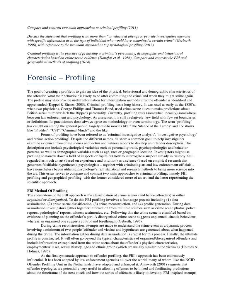 Comparing FBI and Geographical Profiling | PDF | Offender Profiling | Criminal Justice