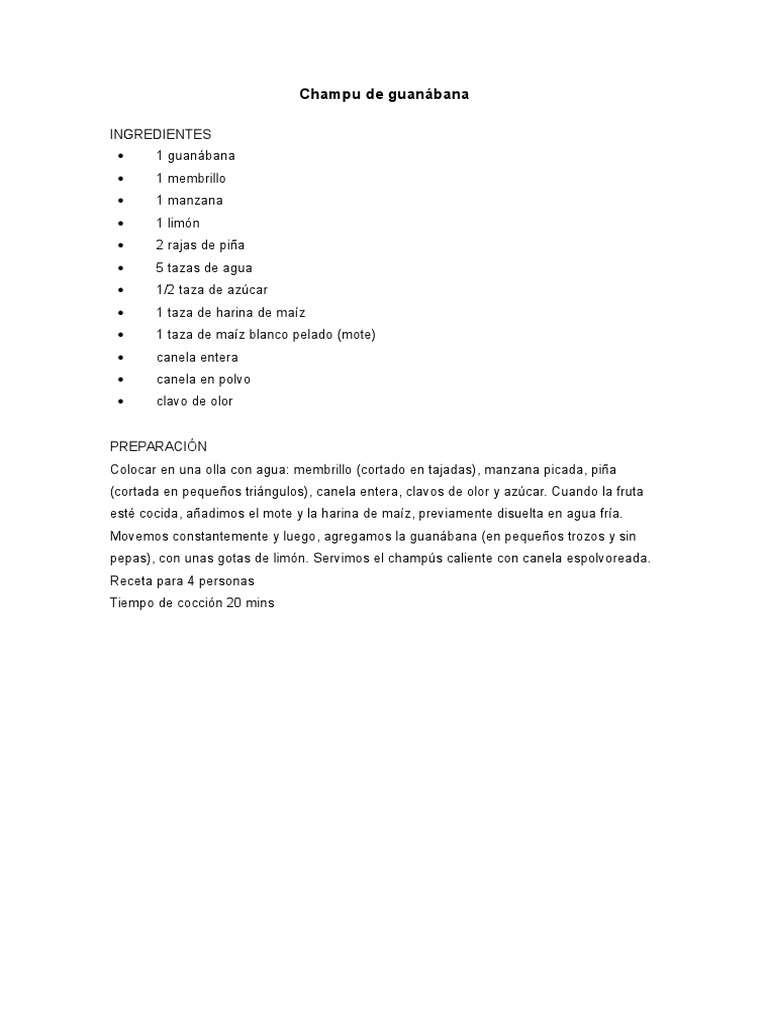 Champús de Guanábana: Receta Fácil | PDF
