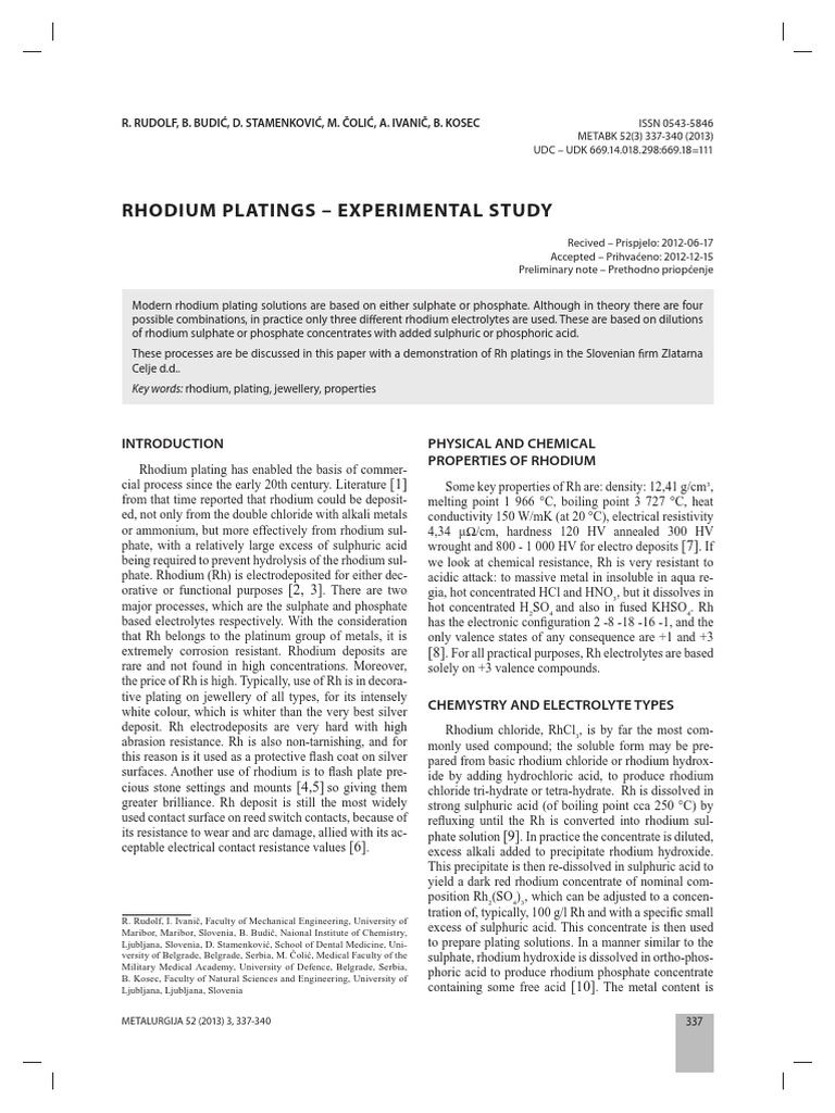 Rhodium Plating Process Experimental Study | PDF | X Ray Photoelectron ...