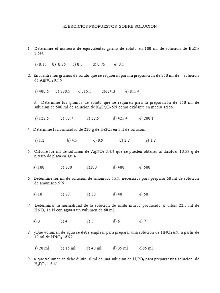 Ejercicios de Soluciones | PDF | Química de estado sólido | Elementos ...