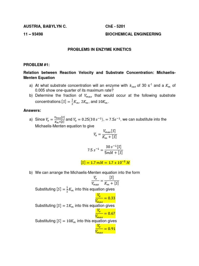 Enzyme kinetics problems and prostaglandin synthesis | PDF ...