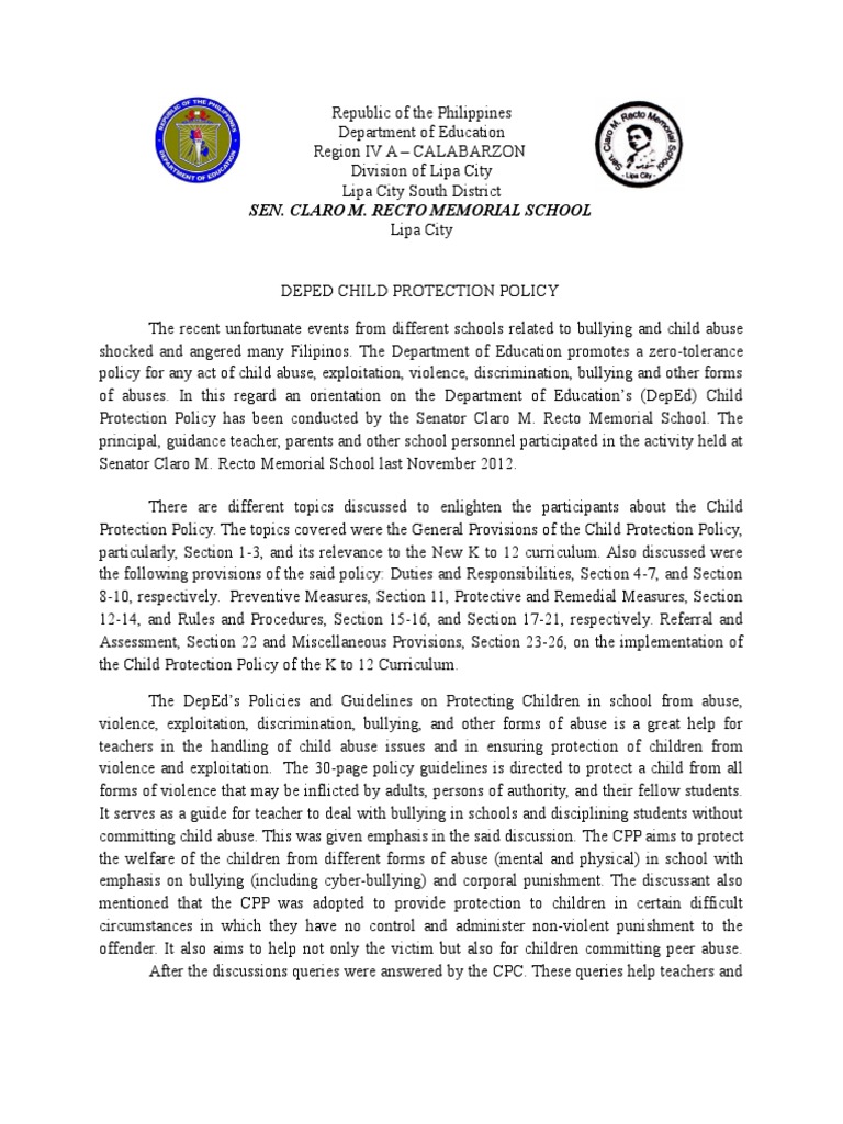 Child Protection Policy | PDF | Child Protection | Children's Rights