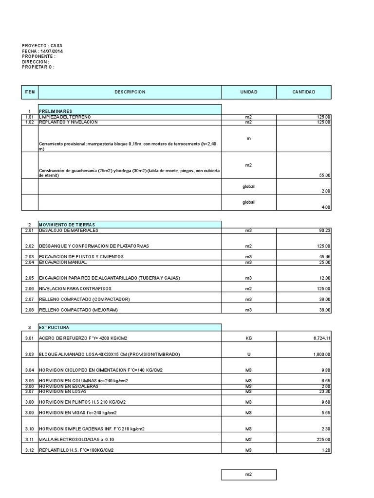 Especificaciones y Formato Apu | PDF