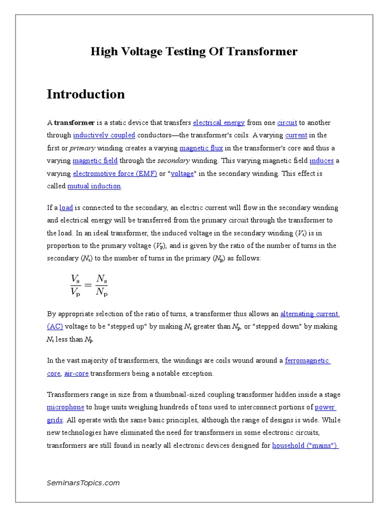 High Voltage Transformer Testing Guide | PDF | Transformer | Capacitor