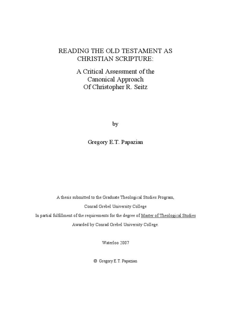 Reading The Old Testament As Christian Scripture: A Critical Assessment ...