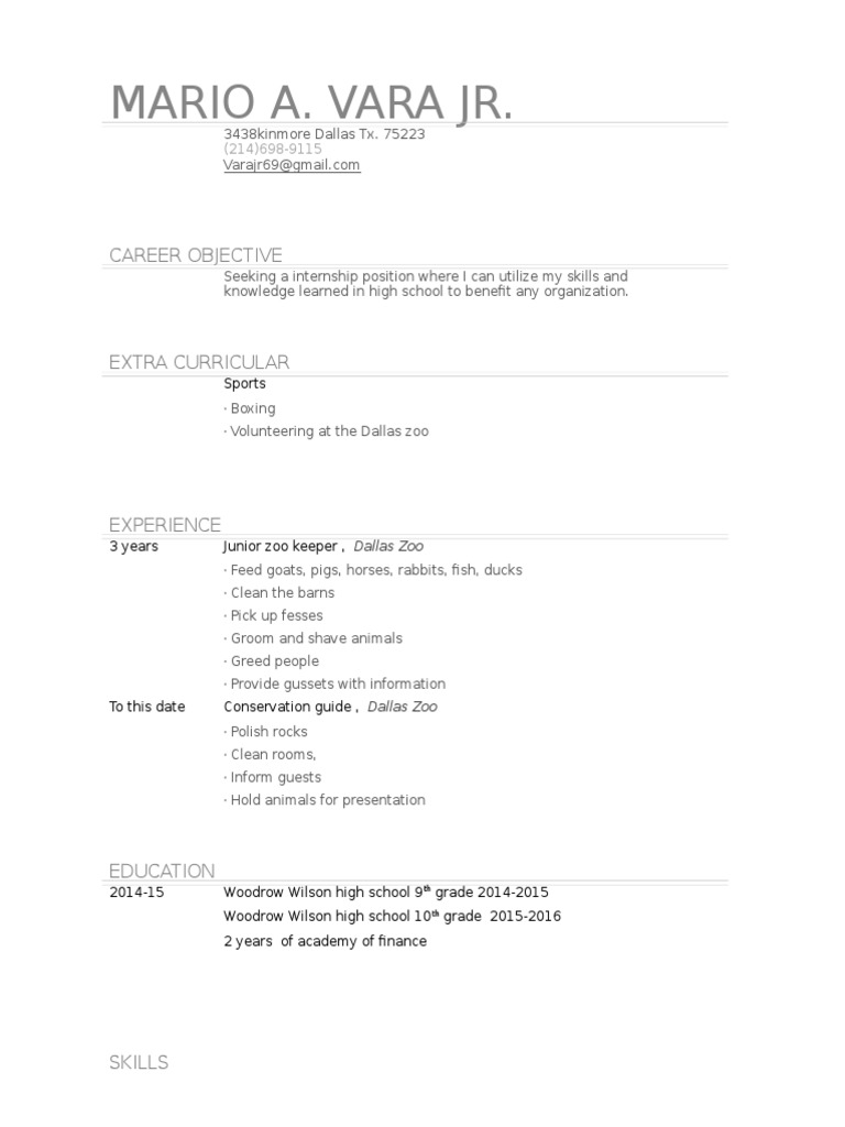 Internship Resume for Mario A. Vara Jr. | PDF | Home & Garden