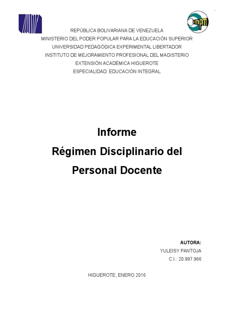 Informe Regimen Disciplinario Personal Docente | PDF | Regulación ...