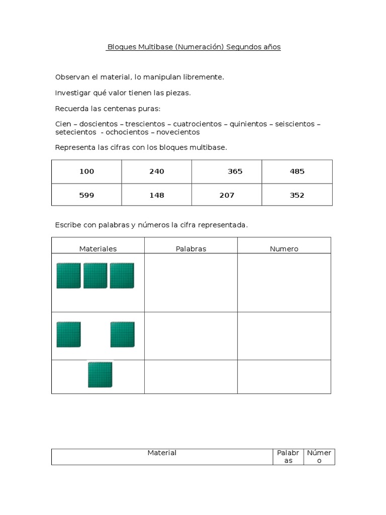 Actividades con Bloques Multibase | PDF | Enseñanza de matemática