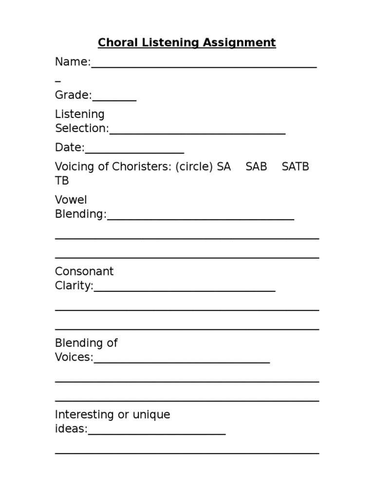 Choral Listening Assignment Guide | PDF | Sports & Recreation
