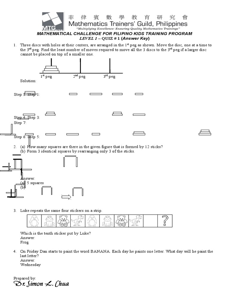 Mathematical Challenge For Filipino Kids Training Program LEVEL 1 ...