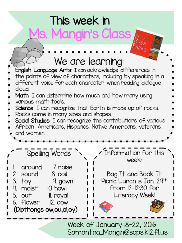 Weekly Learning Overview for January 2016 | PDF | Language Arts ...