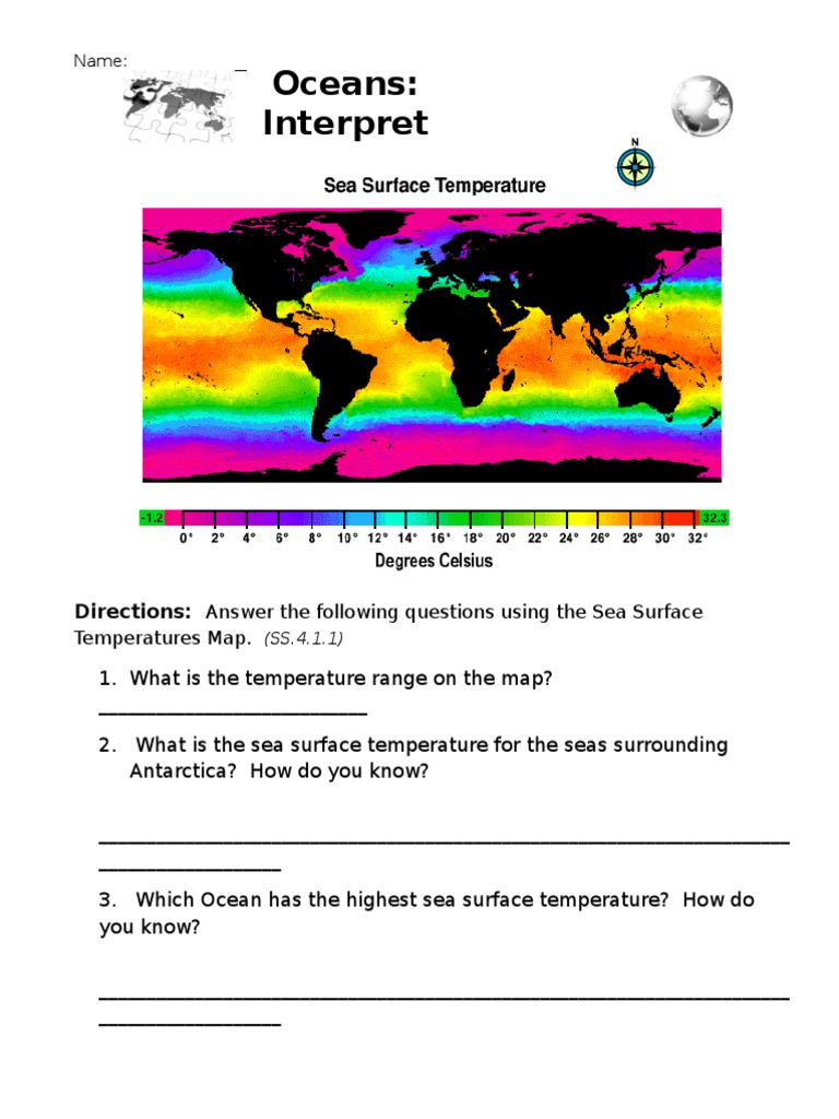 Sea Surface Temperature Map Questions | PDF | Teaching Methods ...