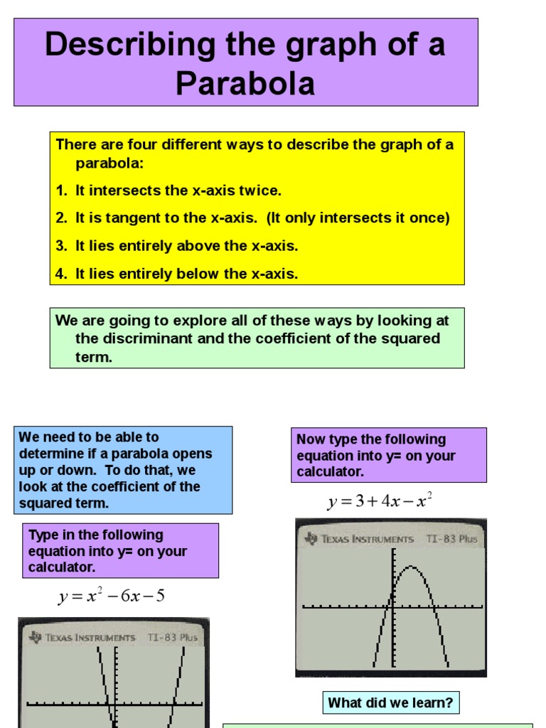 Understanding Parabola Descriptions | PDF | Elementary Mathematics ...