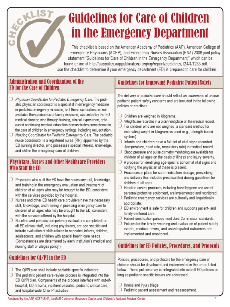 Pediatric Readiness Guidelines Checklist | PDF | Intravenous Therapy ...