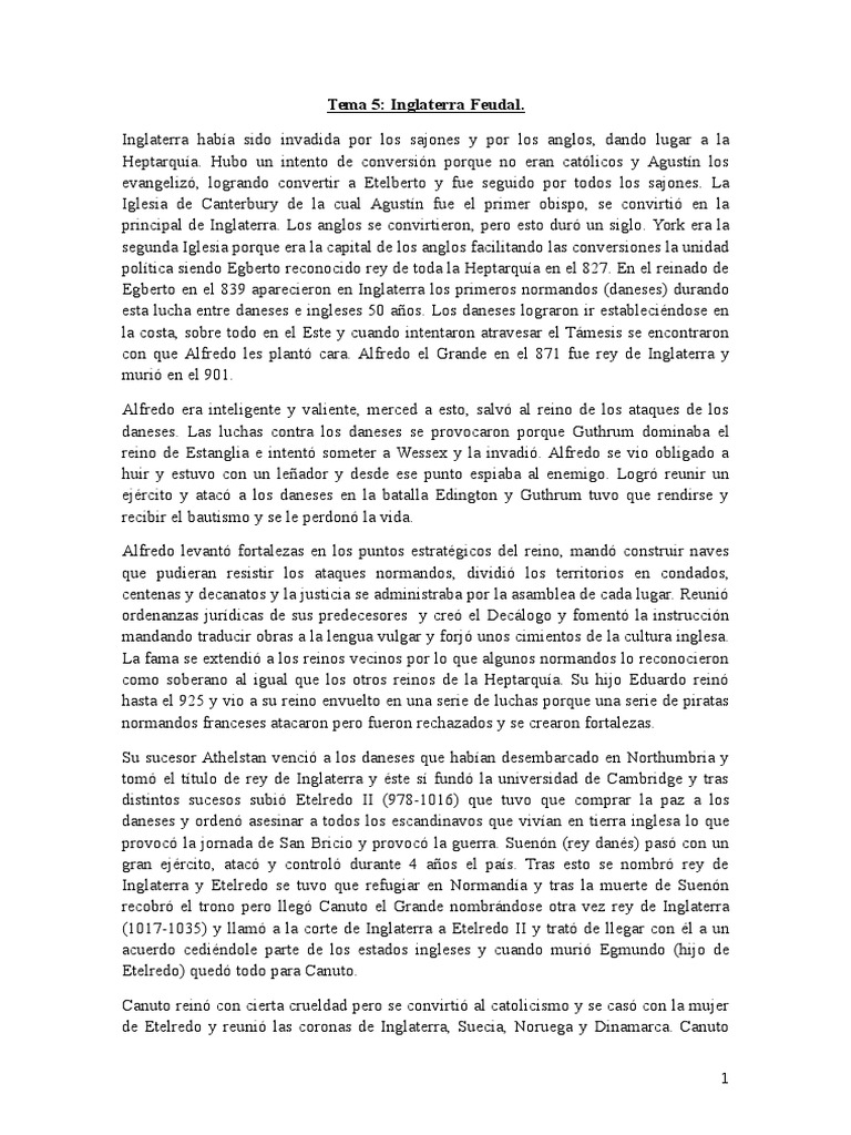 Tema 5 | PDF | Anglosajones | Reino de inglaterra
