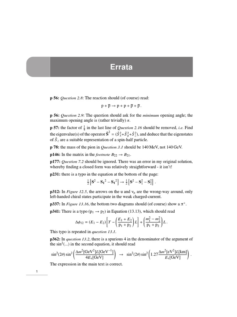 Document Errata and Corrections List | PDF