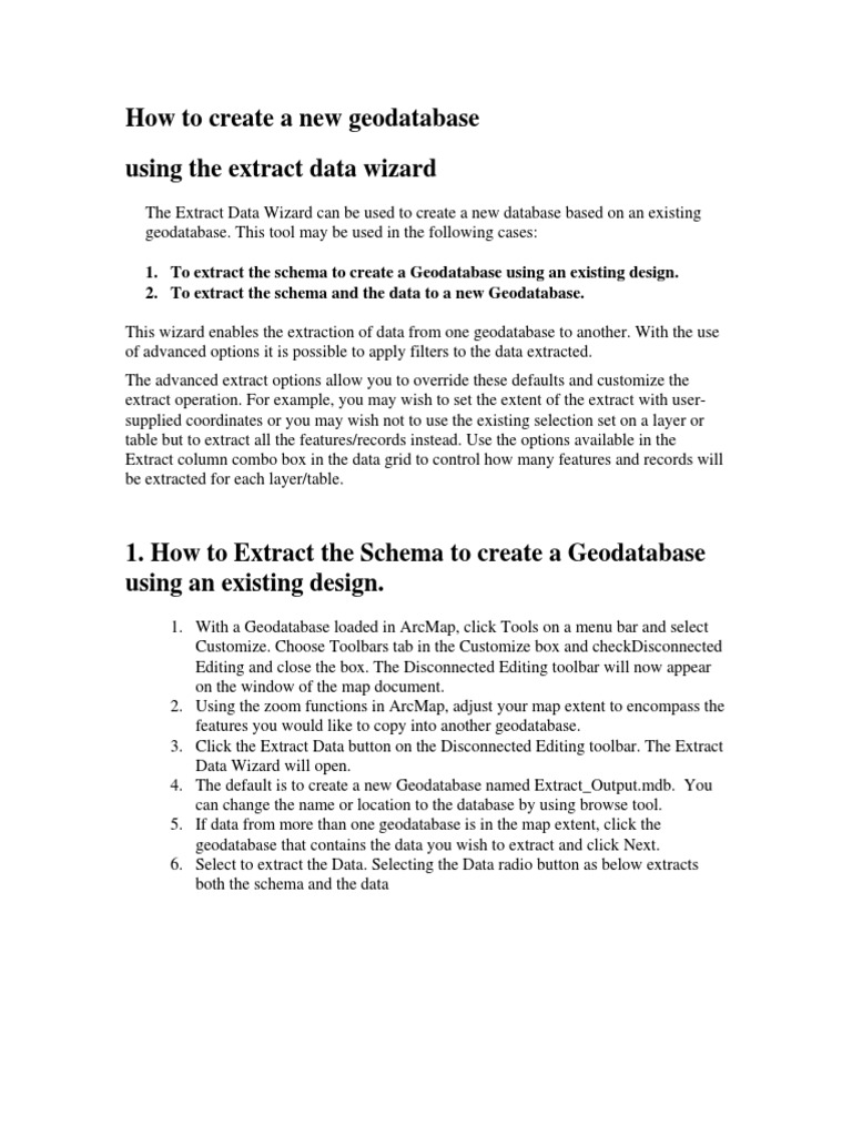 How To Create A New Geodatabase Using The Extract Data Wizard | PDF ...