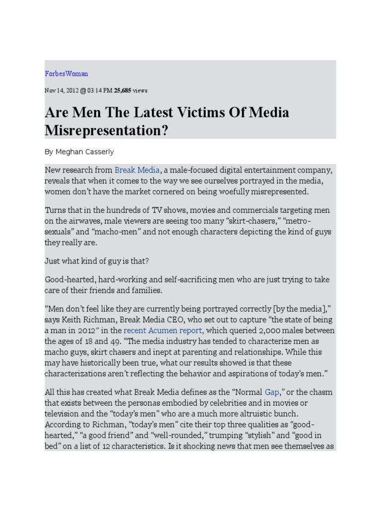 The Misrepresentation of Males in Media | PDF | Gender Role | Family