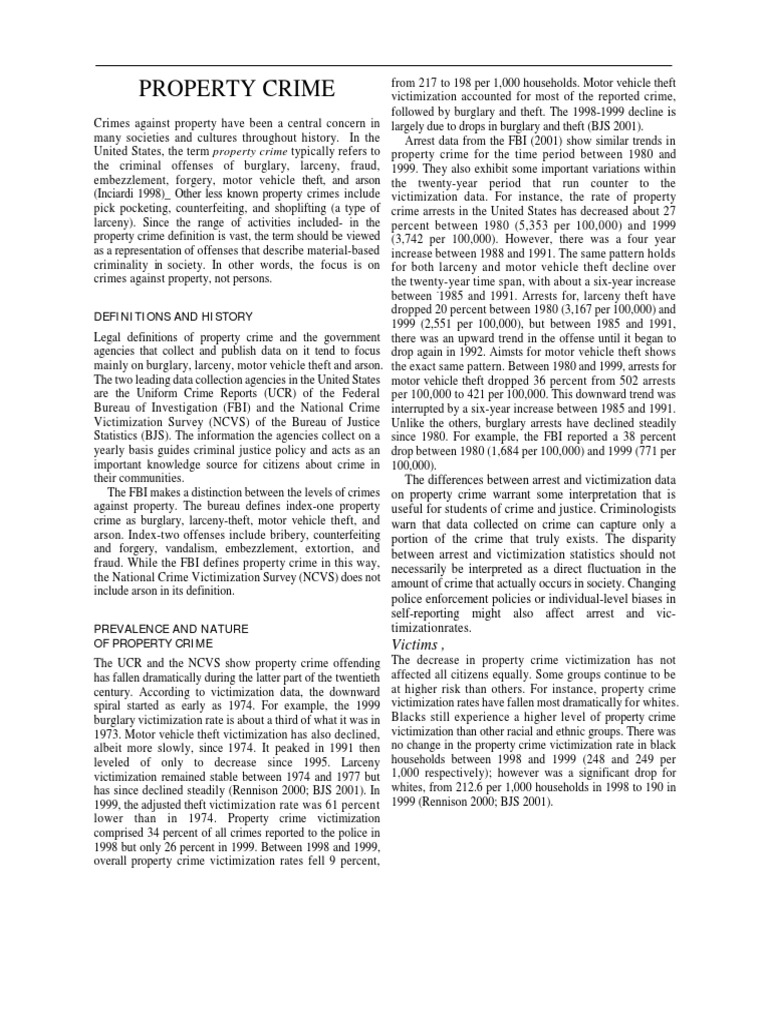 Property Crime: Definitions and History | PDF | Uniform Crime Reports ...