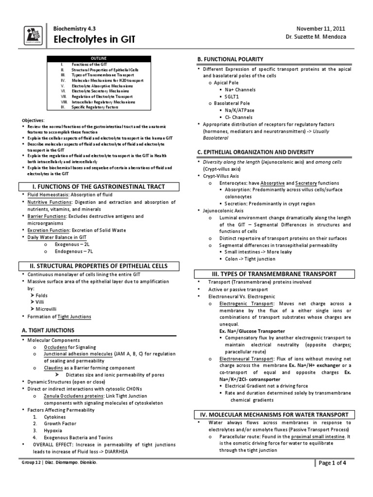 Biochemistry 4.3 Electrolytes in GIT - Mendoza | PDF | Cell Membrane ...