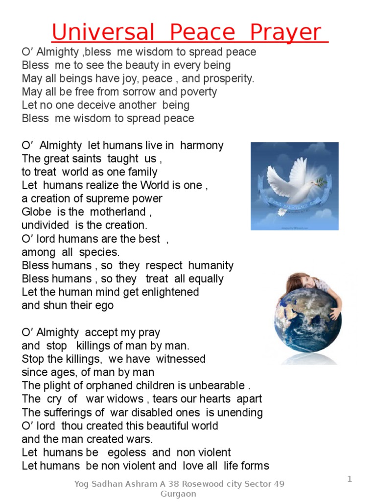 Universal Peace Prayer | PDF | Yoga | Peace