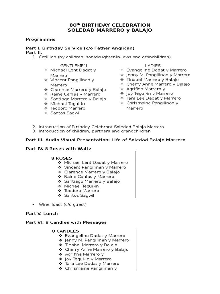 80th Birthday Celebration (Programme) | PDF | Lifestyle