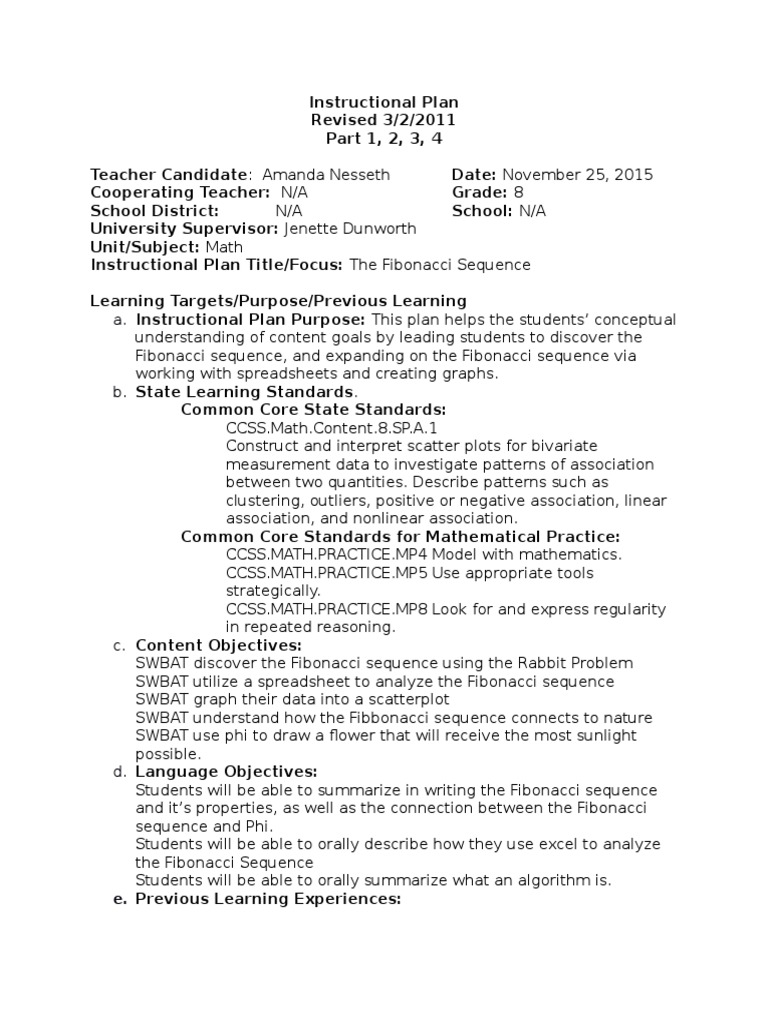 Fibonacci Sequence Math Lesson Plan | PDF | Scatter Plot | Spreadsheet