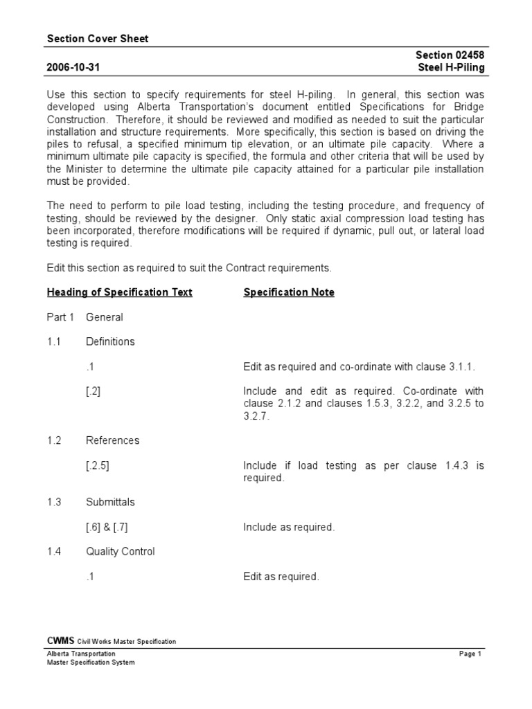 02458steel H Piling | PDF | Deep Foundation | Specification (Technical ...
