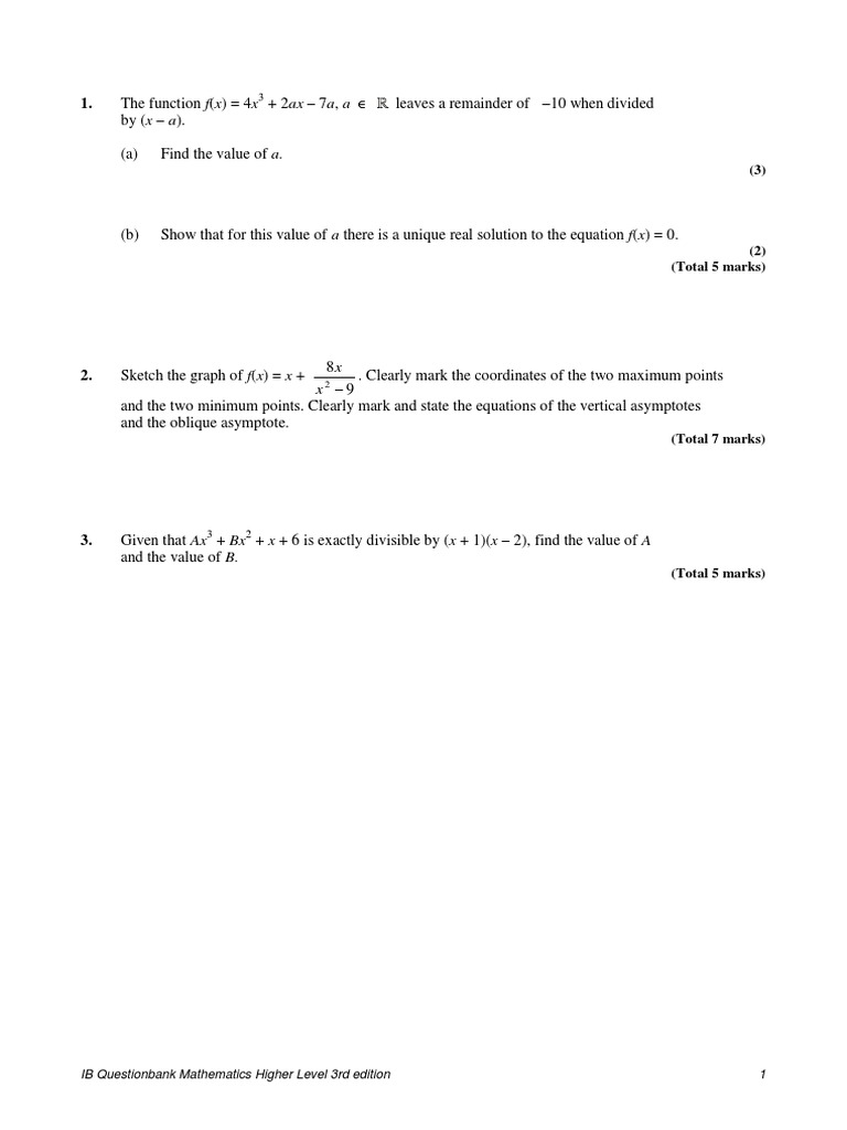 IB Questionbank Mathematics Higher Level 3rd Edition 1 | PDF | Function ...