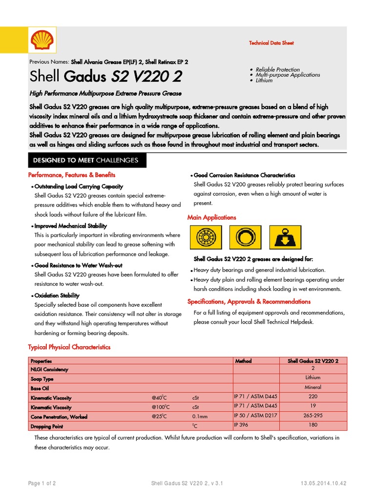 Shell Gadus S2 V220 2 (En) TDS Grease | PDF